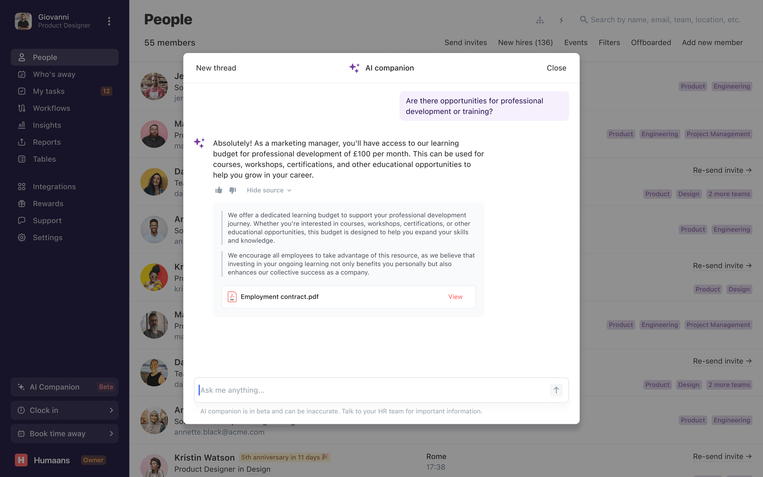 AI-Powered HRIS | Humaans