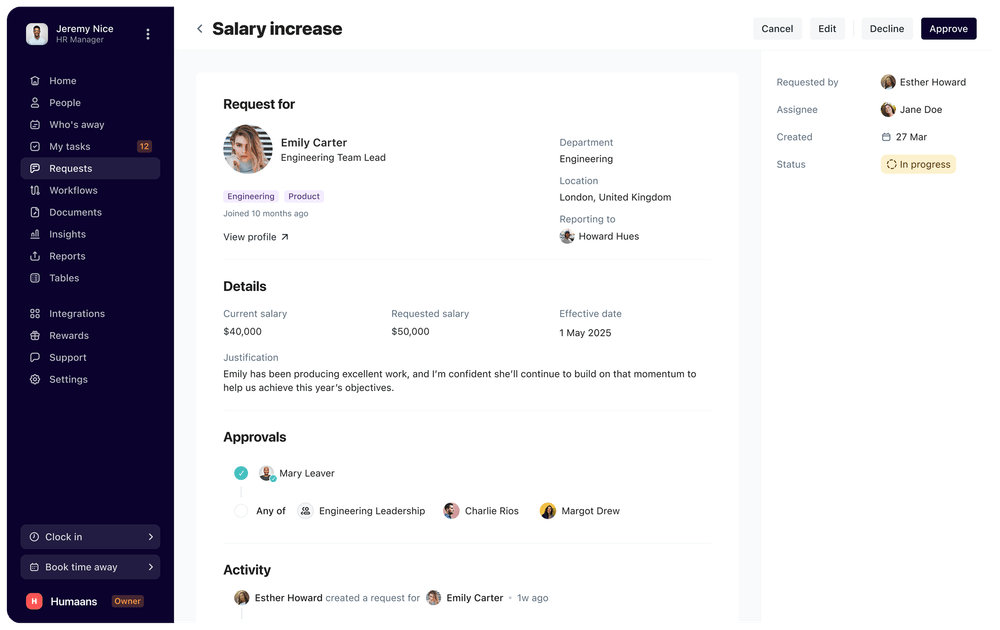 Requests & Approvals Automation | Humaans